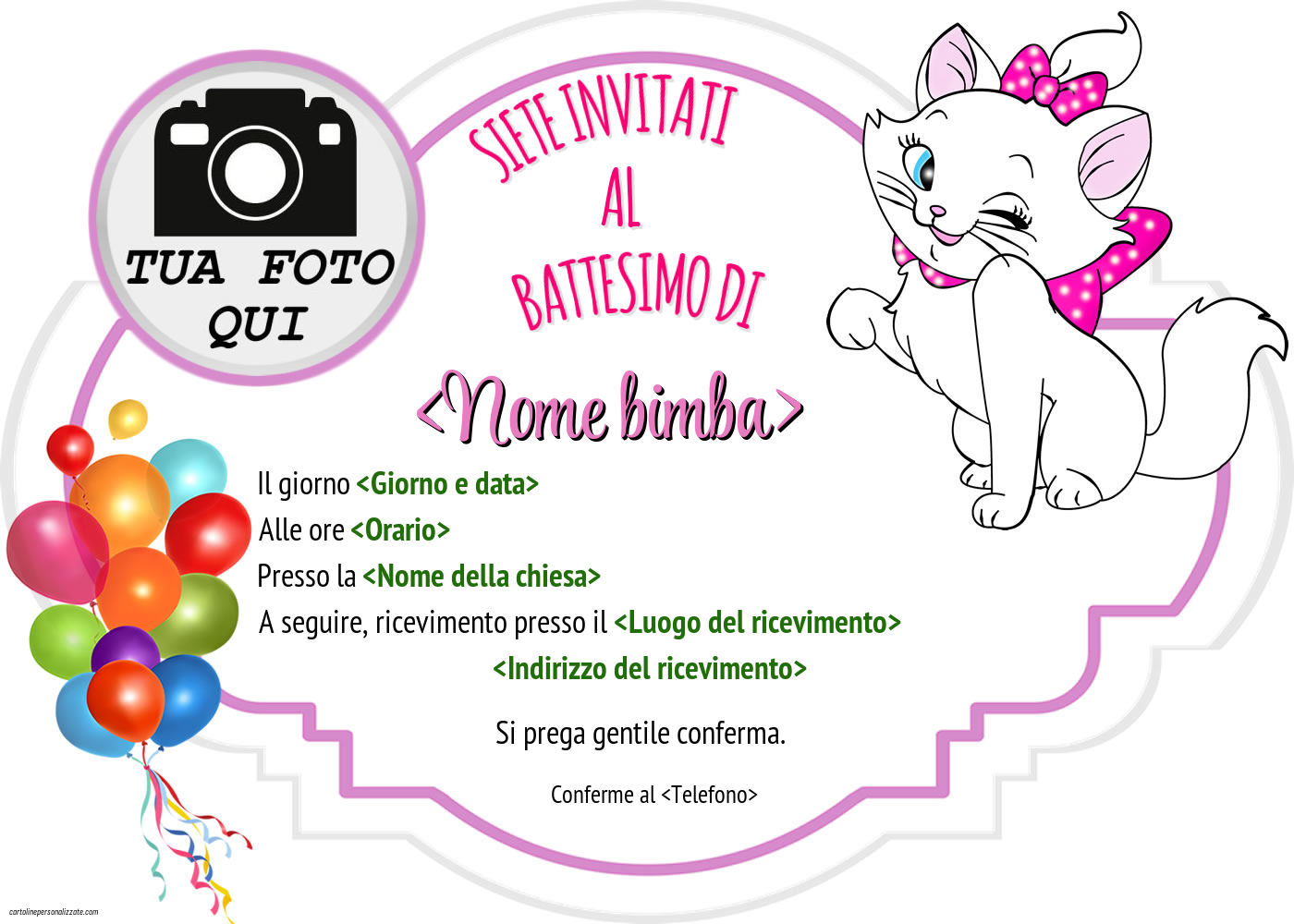 Siete invitati al battesimo - Invito con Marie di Gli Aristogatti e ...