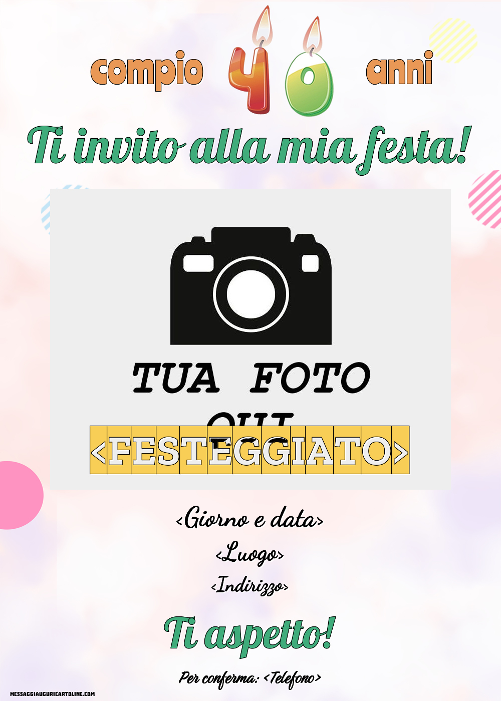 Invito con foto per 40 anni | Crea inviti personalizzati di compleanno ...