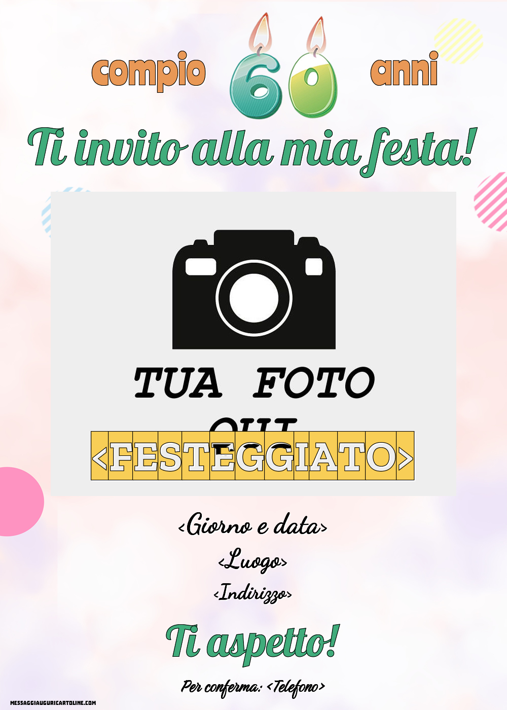 Invito con foto per 60 anni | Crea inviti personalizzati di compleanno ...