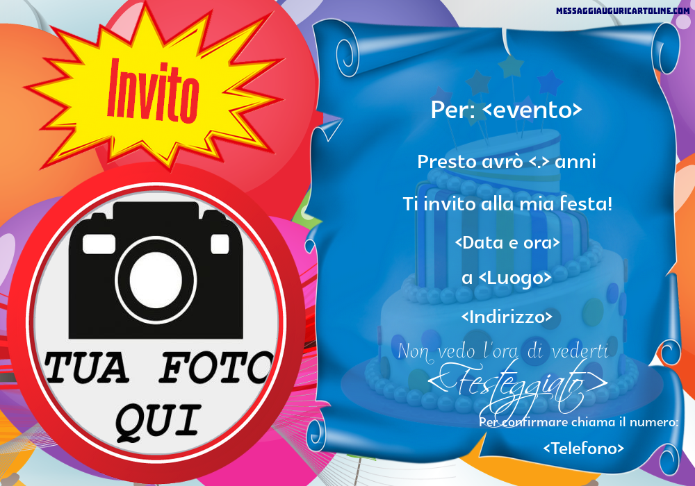 Invito personalizzato con foto e torta | Crea inviti personalizzati di ...