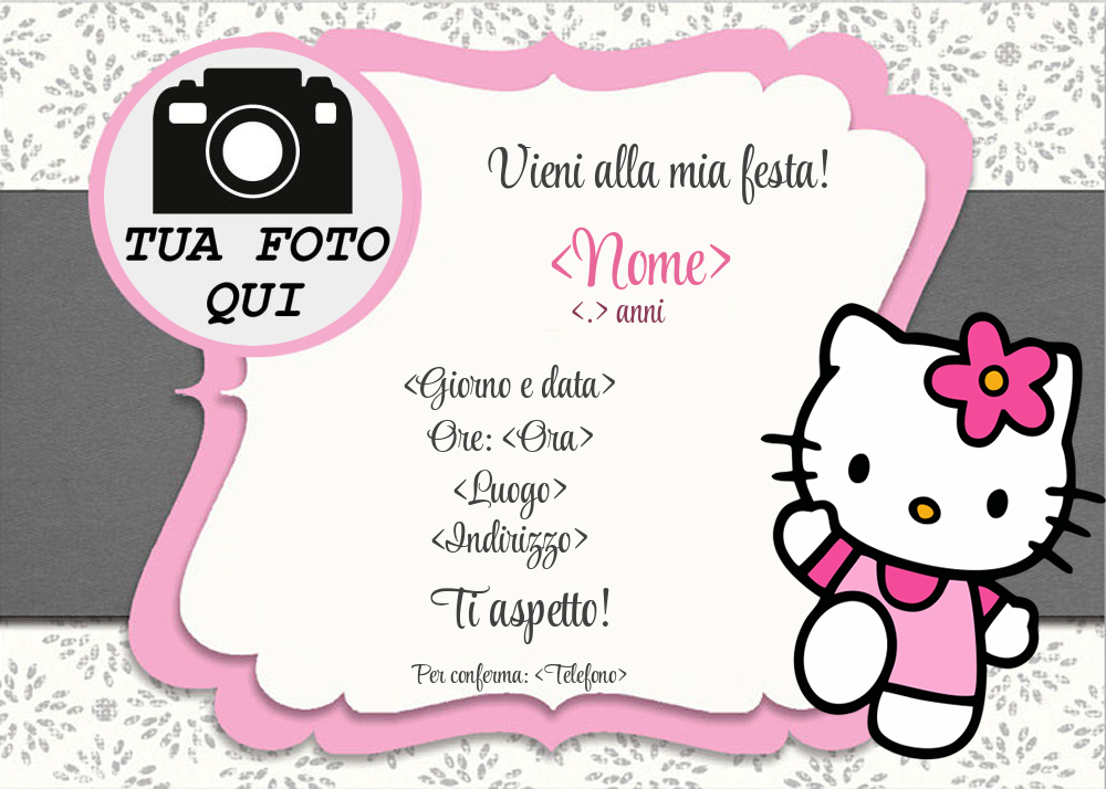 Invito classico con Hello Kitty e foto per ragazze: Vieni alla mia festa! | Crea inviti ...