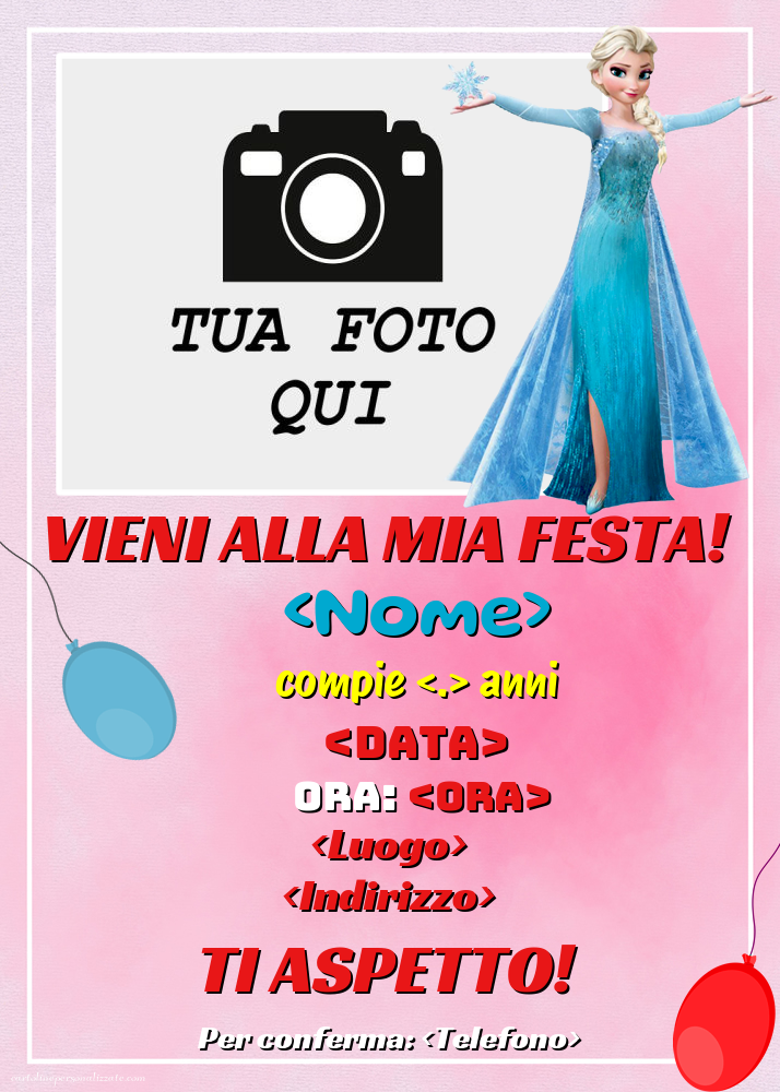 Invito online gratis con Elsa (Frozen) e foto della festeggiata | Crea ...