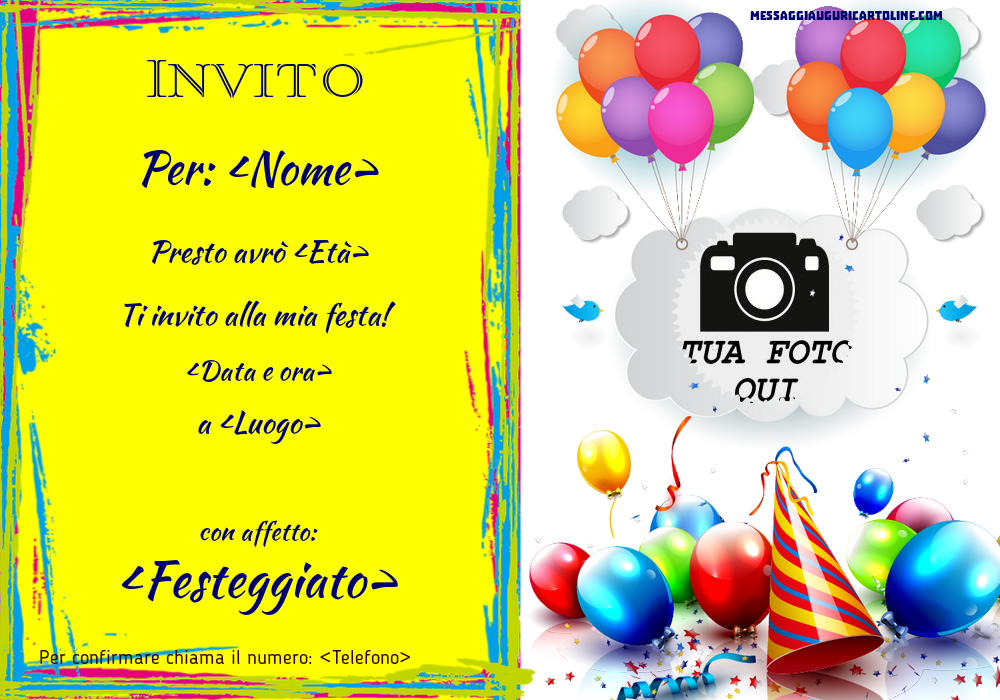 Invito personalizzato con la tua immagine in una cornice rotonda e ...
