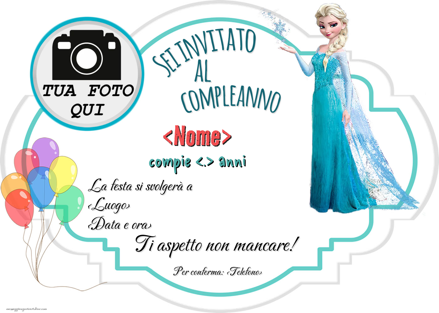 Invito con Elsa di Frozen e la foto della festeggiata | Crea inviti ...