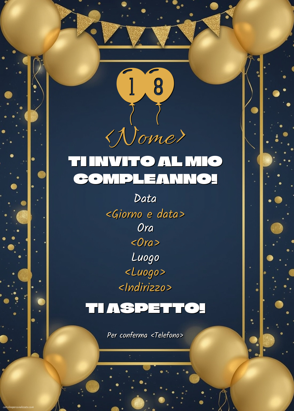 Invito 18 anni digitale editabile - modello blu e oro elegante | Crea inviti personalizzati 18 ...