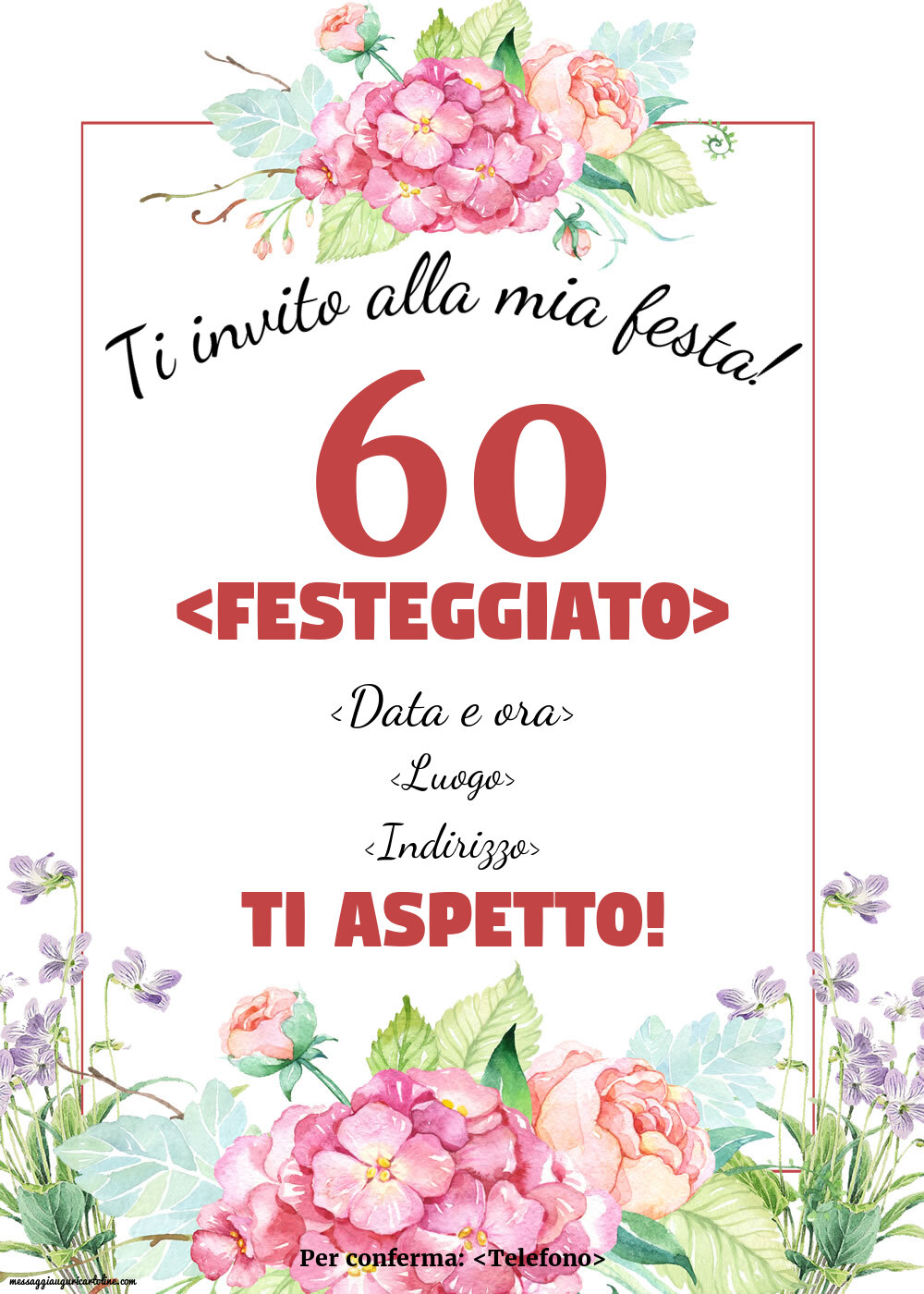 Invito con fiori per una donna di 60 anni | Crea inviti personalizzati ...