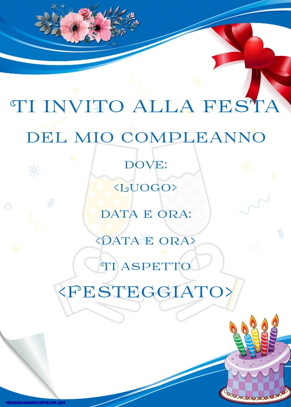 Invito verticale con torta e bicchieri di champagne | Crea inviti ...