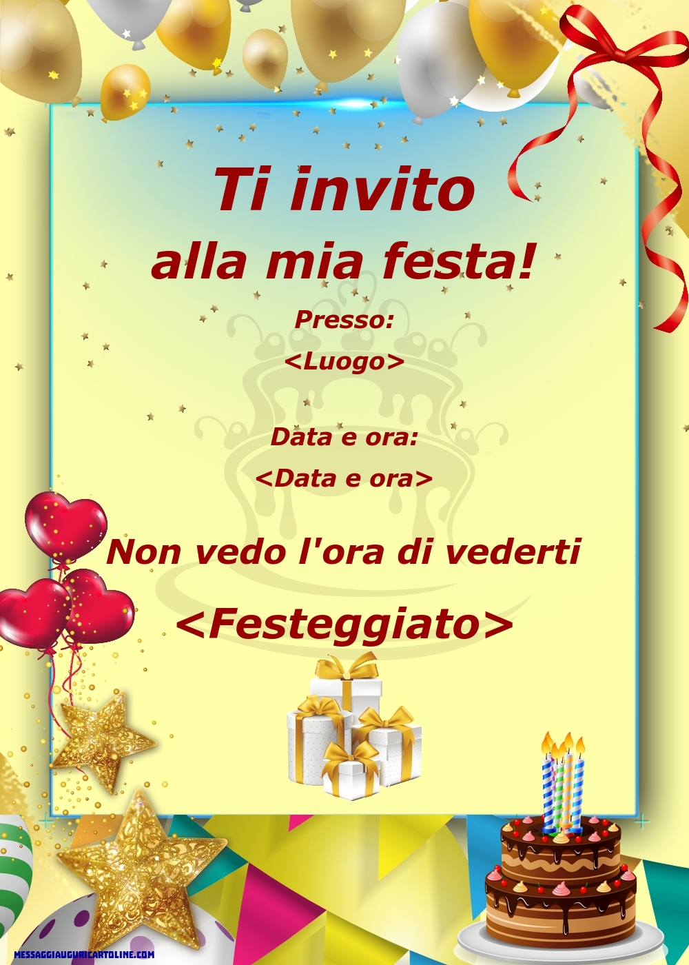 Invito verticale con torta e palloncini | Crea inviti personalizzati di compleanno ...