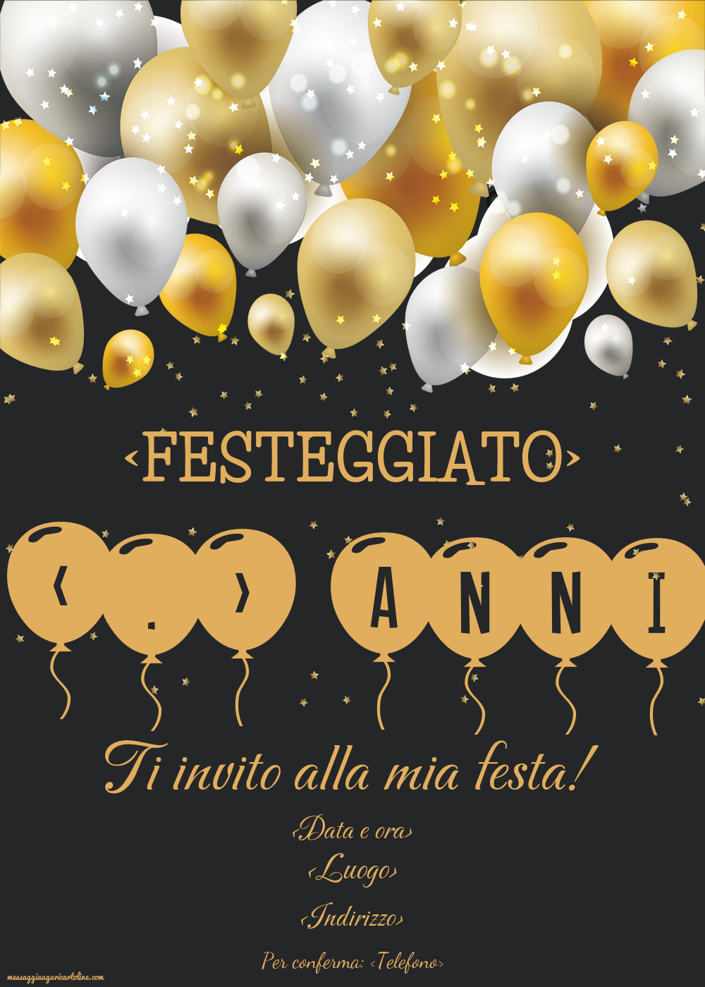 Invito editabile gratis modello Gold Party | Crea inviti personalizzati ...