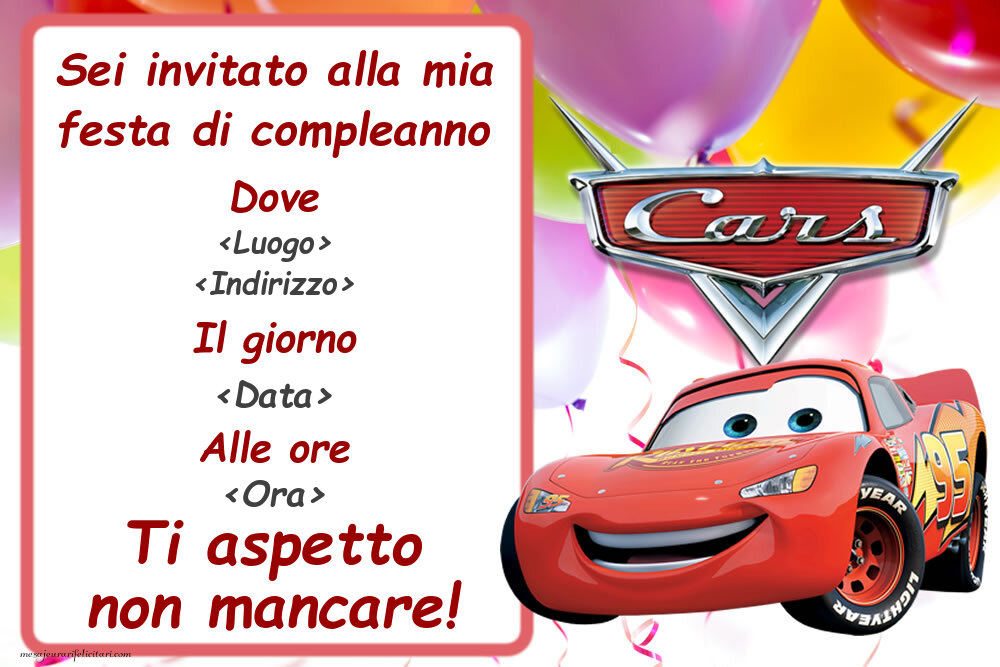 Invito con McQueen da Cars | Crea inviti personalizzati di compleanno ...
