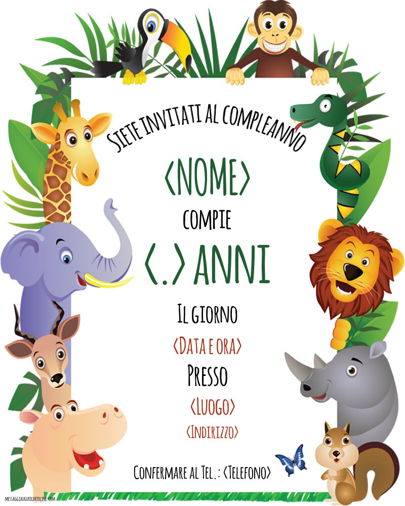 Invito animali della giungla | Crea inviti personalizzati di compleanno ...