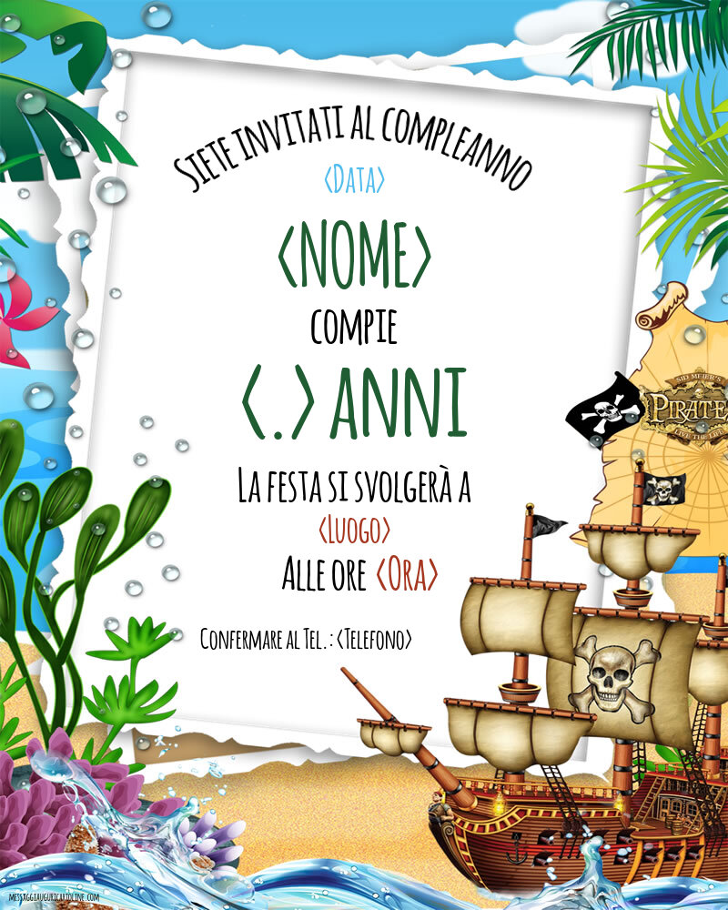 Invito tema pirati | Crea inviti personalizzati di compleanno per ...