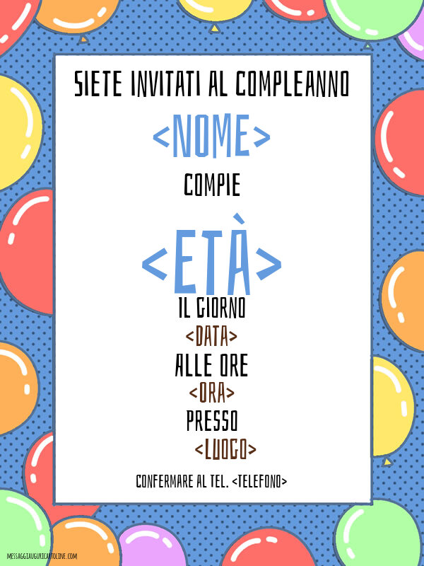 Invito semplice con torta, palloncini e coriandoli | Crea inviti ...