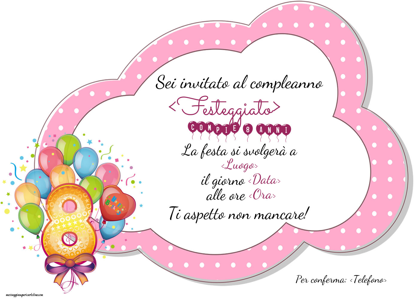 Invito compleanno 8 anni bambina | Crea inviti personalizzati di ...