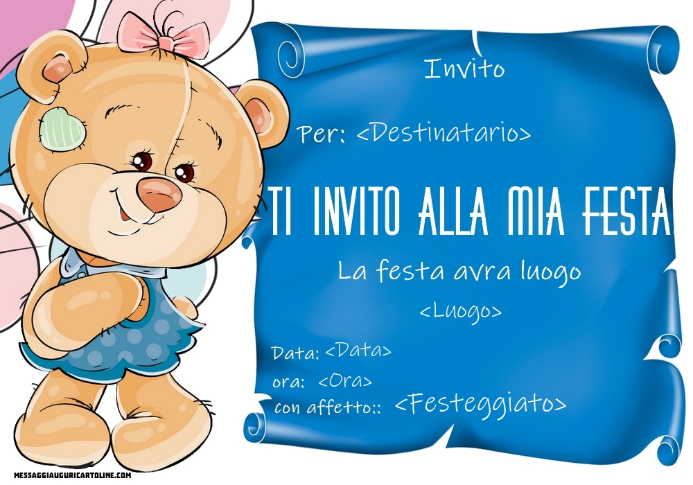 Invito per bambini con palloncini e orsacchiotto | Crea inviti ...