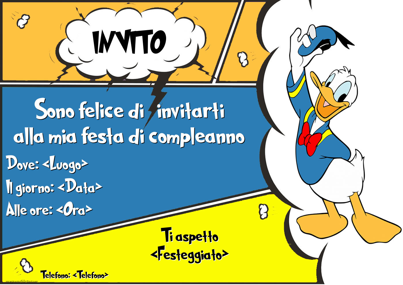 Biglietto invito compleanno con Paperino | Crea inviti personalizzati ...