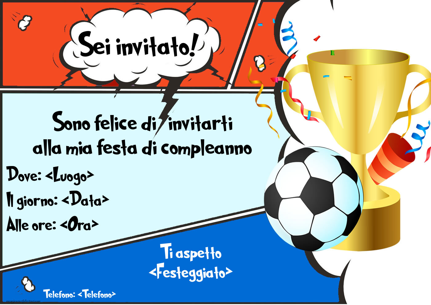 Invito tema calcio | Crea inviti personalizzati di compleanno per ...