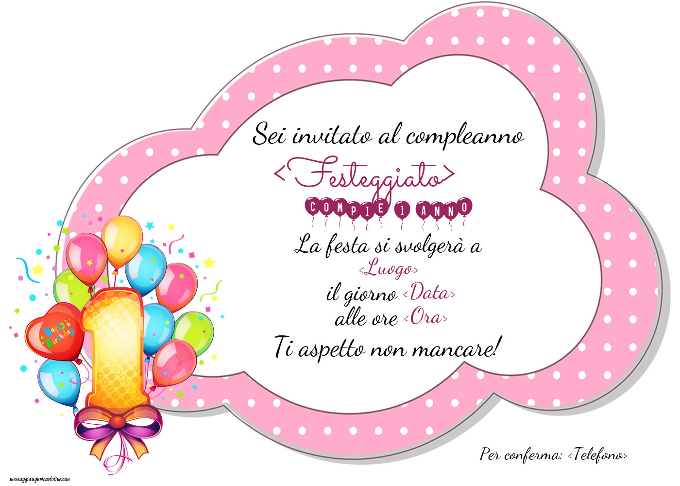 Invito compleanno 1 anno bimba | Crea inviti personalizzati di ...