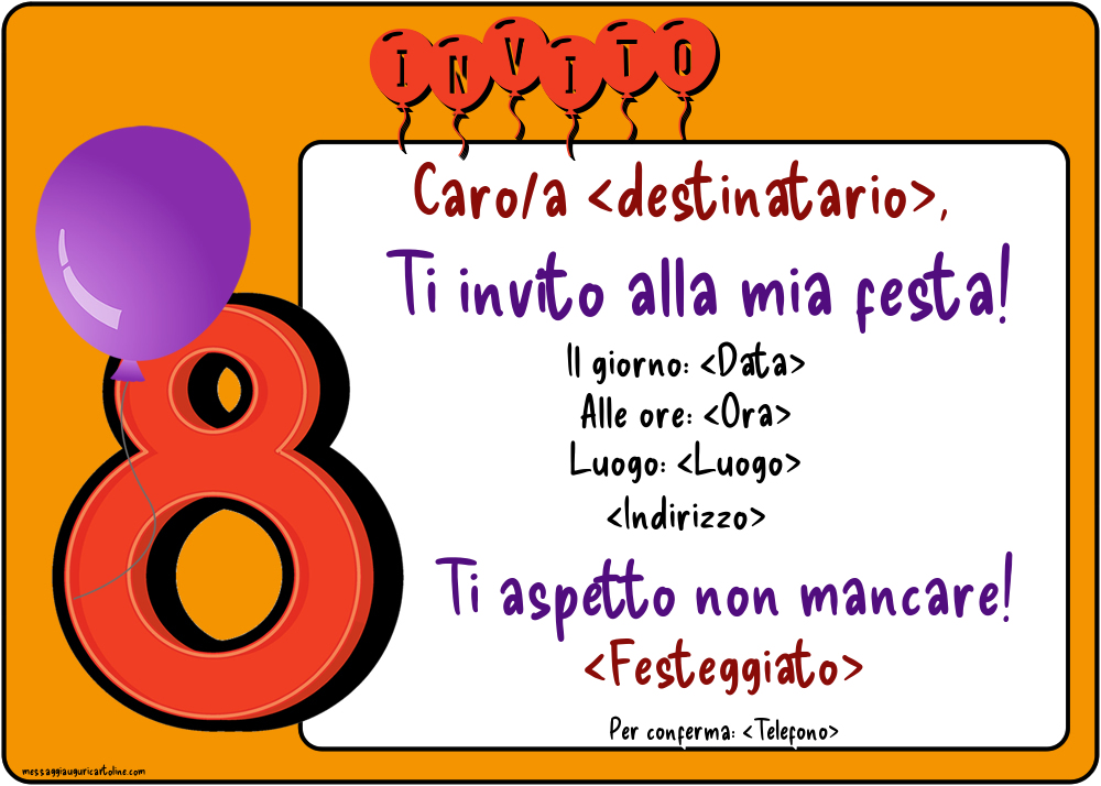 Inviti personalizzati di compleanno per bambini: 8 anni ...