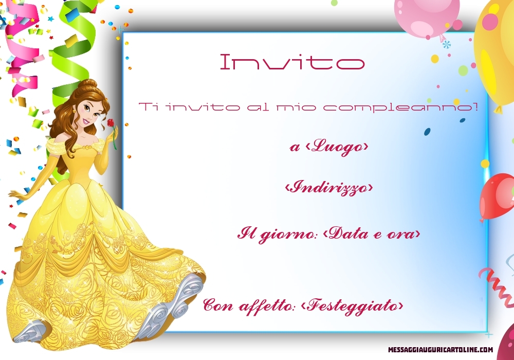 Invito con Cenerentola | Crea inviti personalizzati di compleanno per ...