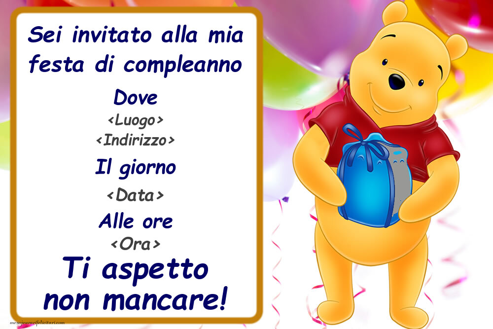 Invito con Winnie the Pooh | Crea inviti personalizzati di compleanno ...