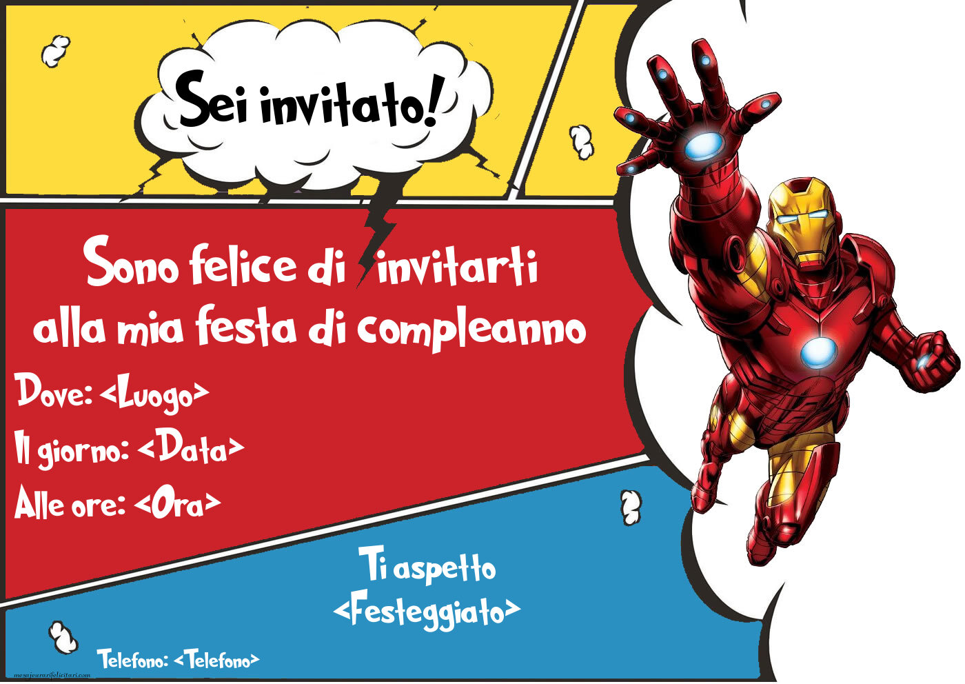 Invito alla festa con Iron Man | Crea inviti personalizzati di ...