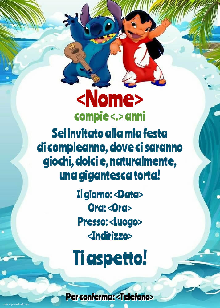 Invito a tema Lilo e Stitch | Crea inviti personalizzati di compleanno ...