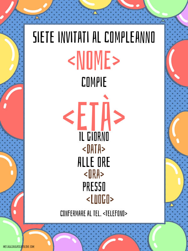 Invito con palloncini colorati per bambina | Crea inviti personalizzati ...