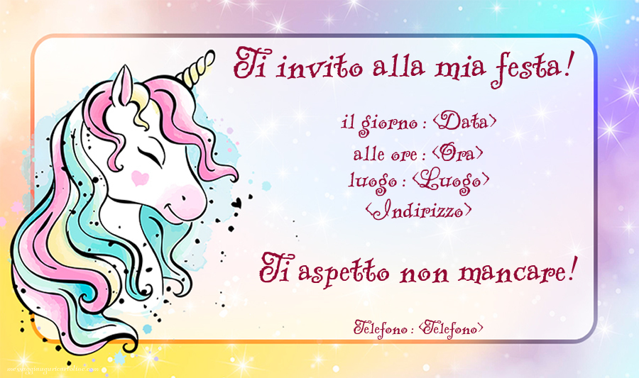Invito semplice con unicorno | Crea inviti personalizzati di compleanno ...