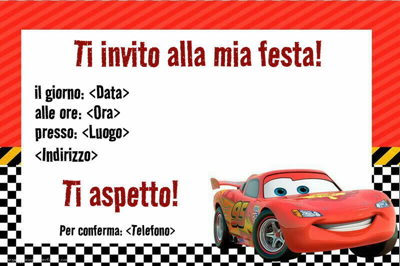 Invito alla festa con Saetta McQueen di Cars | Crea inviti ...