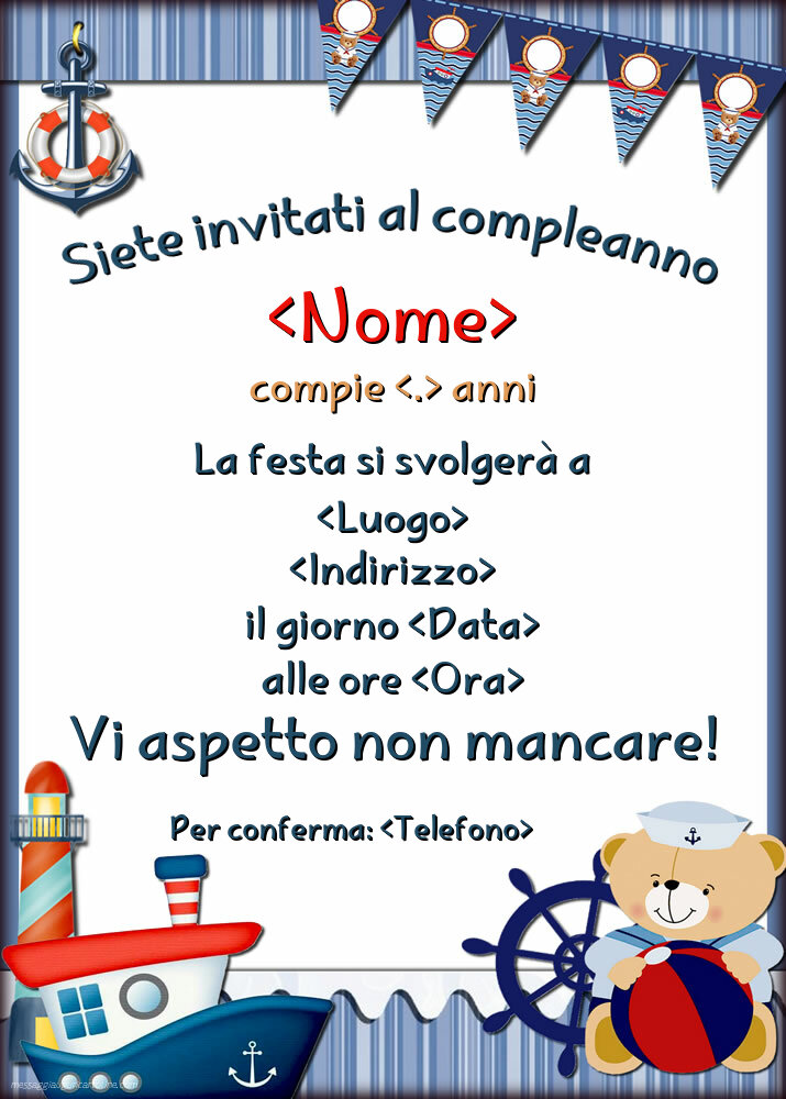 Invito con orsacchiotto marinaio | Crea inviti personalizzati di ...