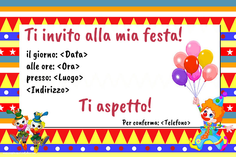 Invito festa con tema circo - clown | Crea inviti personalizzati di ...