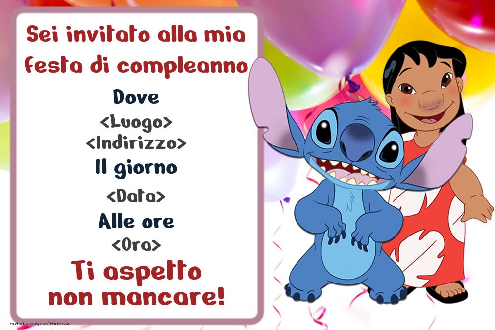Invito alla festa con Lilo e Stitch | Crea inviti personalizzati di ...