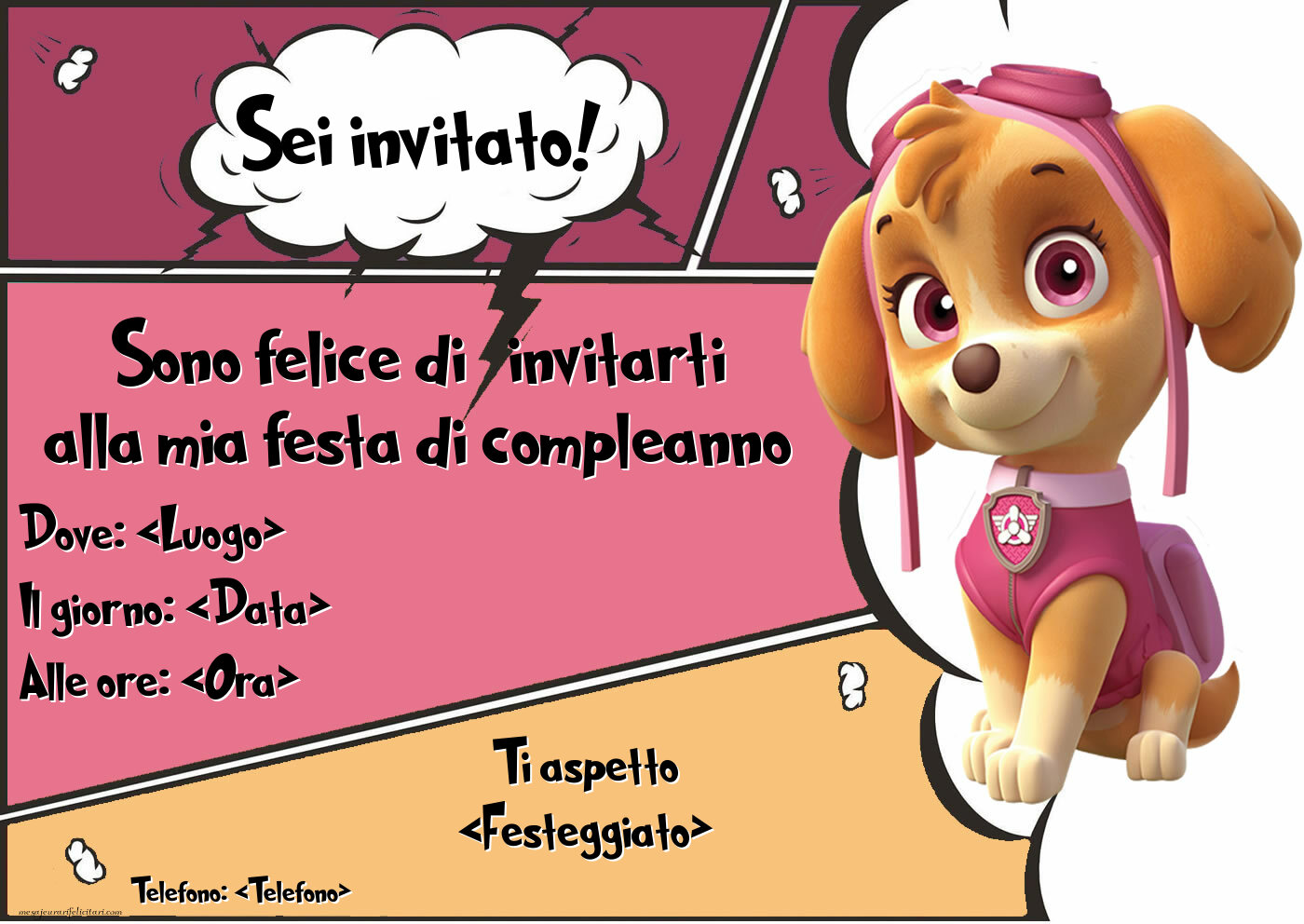 Invito con Skye di Paw Patrol | Crea inviti personalizzati di ...