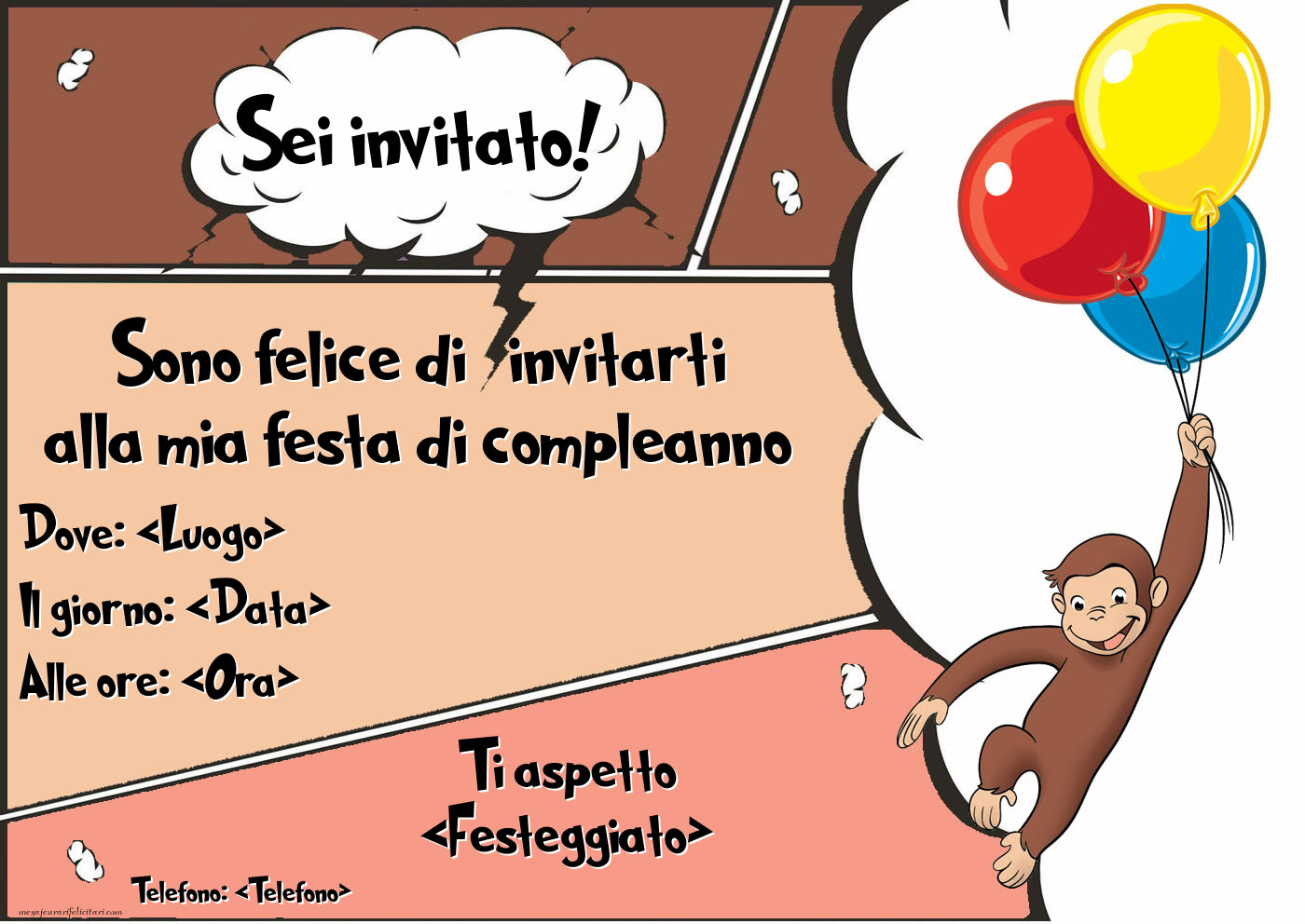 Invito con Curioso George | Crea inviti personalizzati di compleanno ...