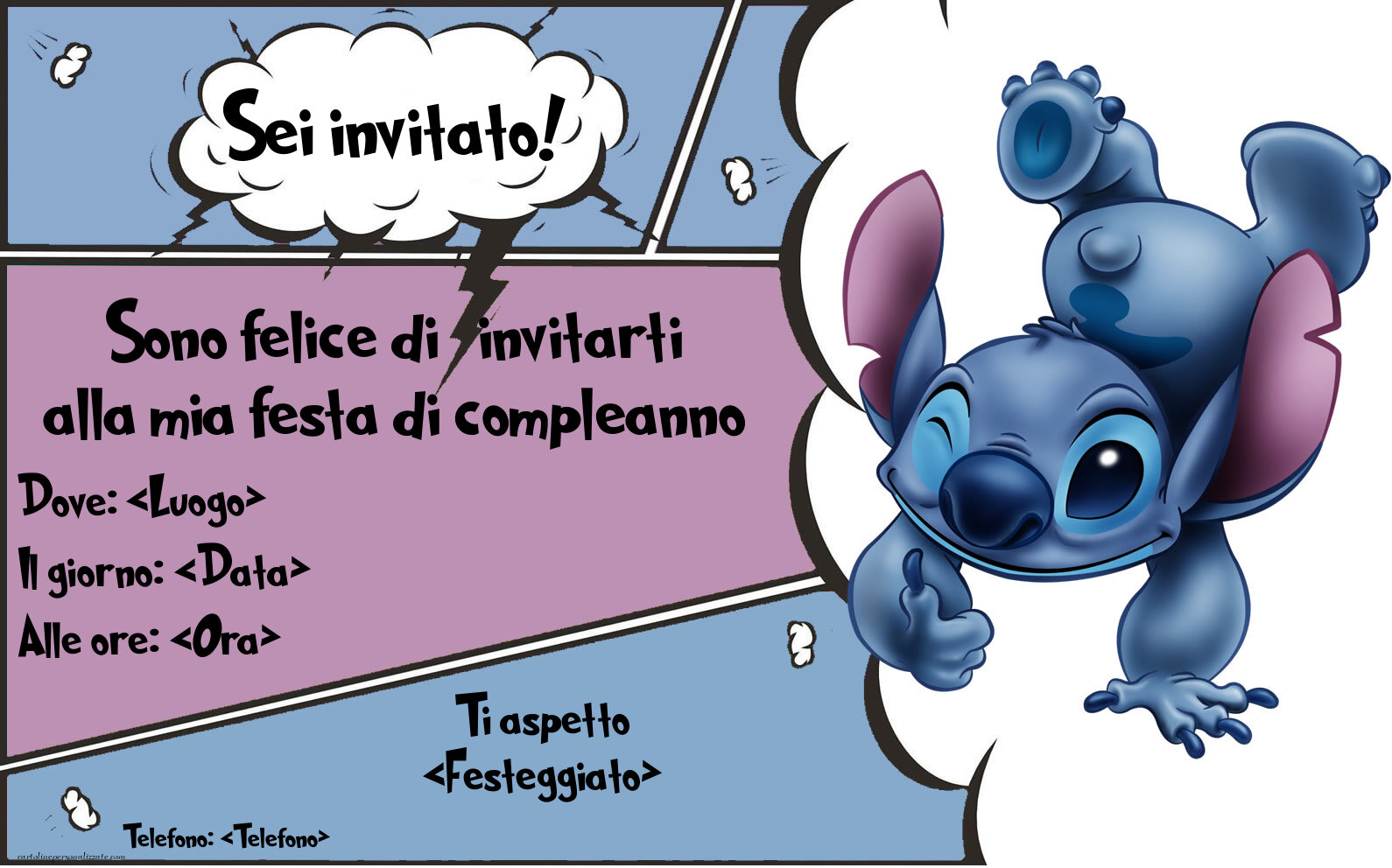 Invito alla festa con Stitch | Crea inviti personalizzati di compleanno ...