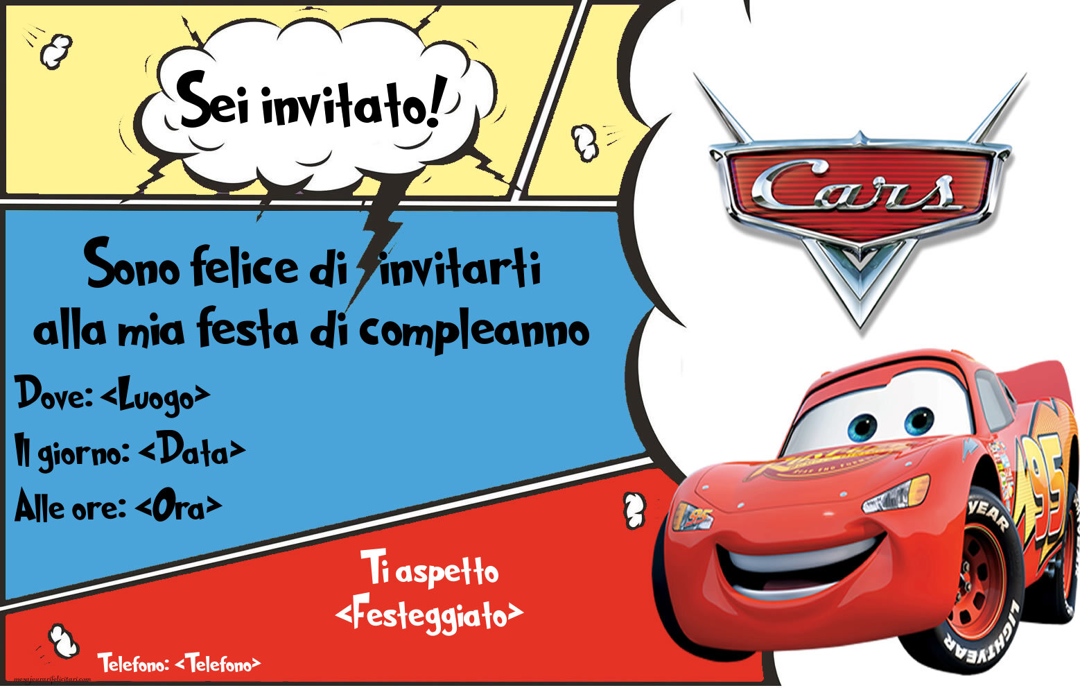 Invito alla festa con Cars | Crea inviti personalizzati di compleanno ...