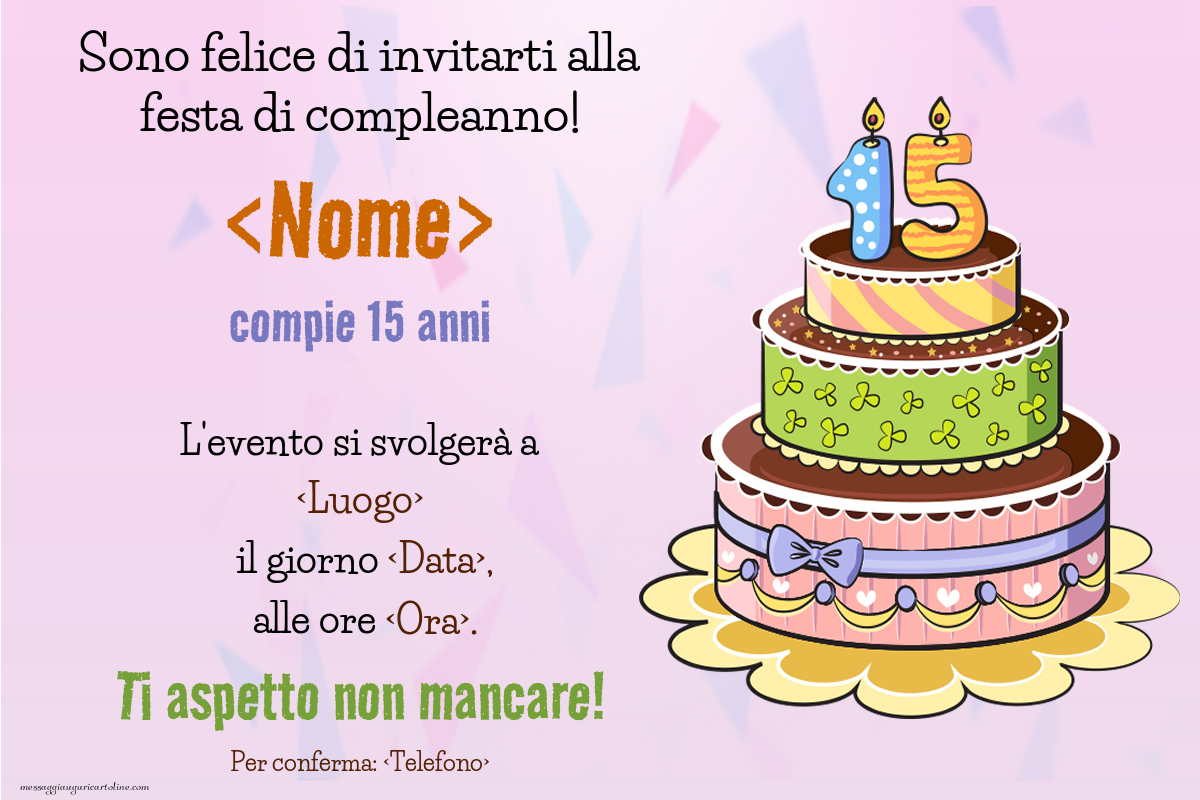 Invito per 15 anni di compleanno con torta e candela | Crea inviti ...