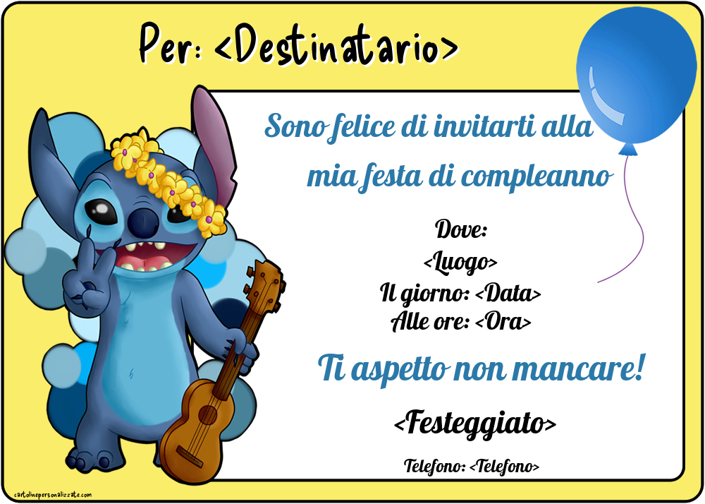 Biglietto invito Stitch | Crea inviti personalizzati di compleanno per ...