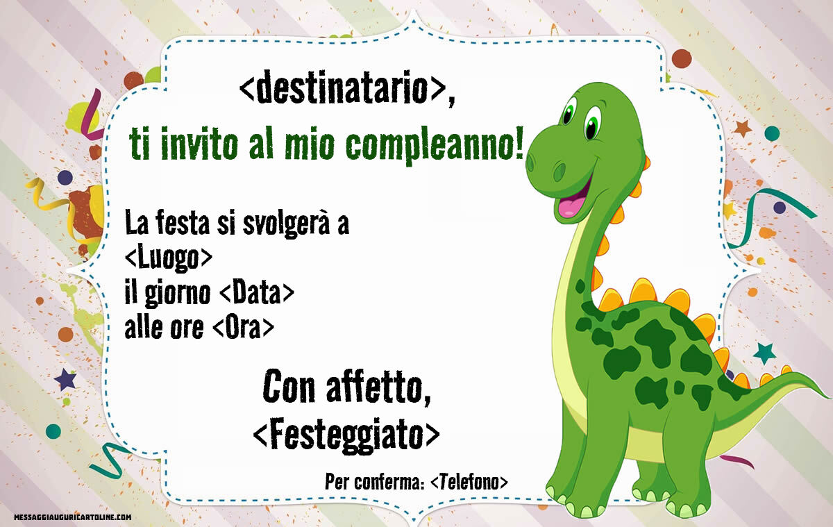 Invito con un simpatico dinosauro | Crea inviti personalizzati di ...