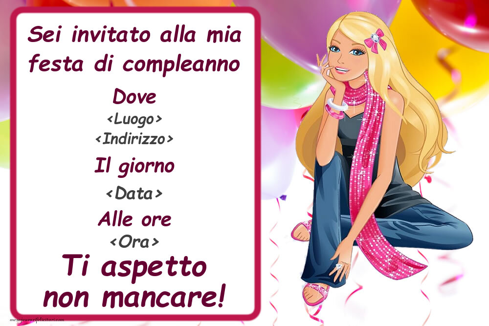 Invito bambina con Barbie | Crea inviti personalizzati di compleanno ...