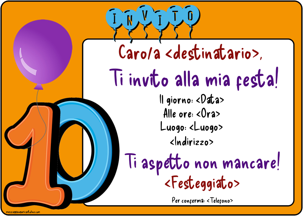 Modello di invito di compleanno per bambini di 10 anni | Crea inviti ...