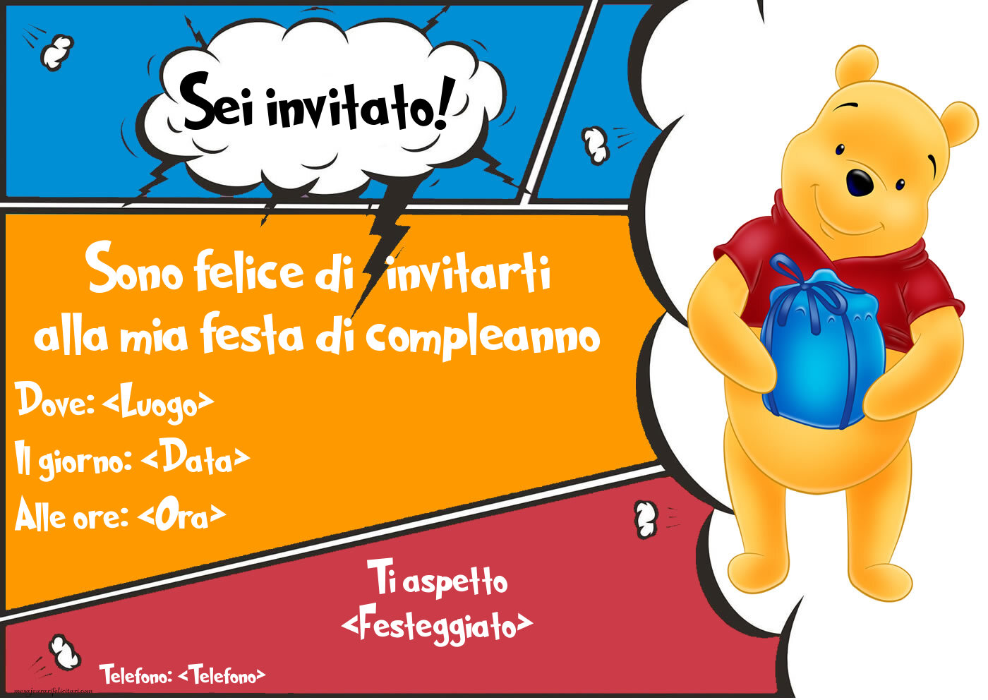 Invito alla festa con Winnie the Pooh | Crea inviti personalizzati di ...