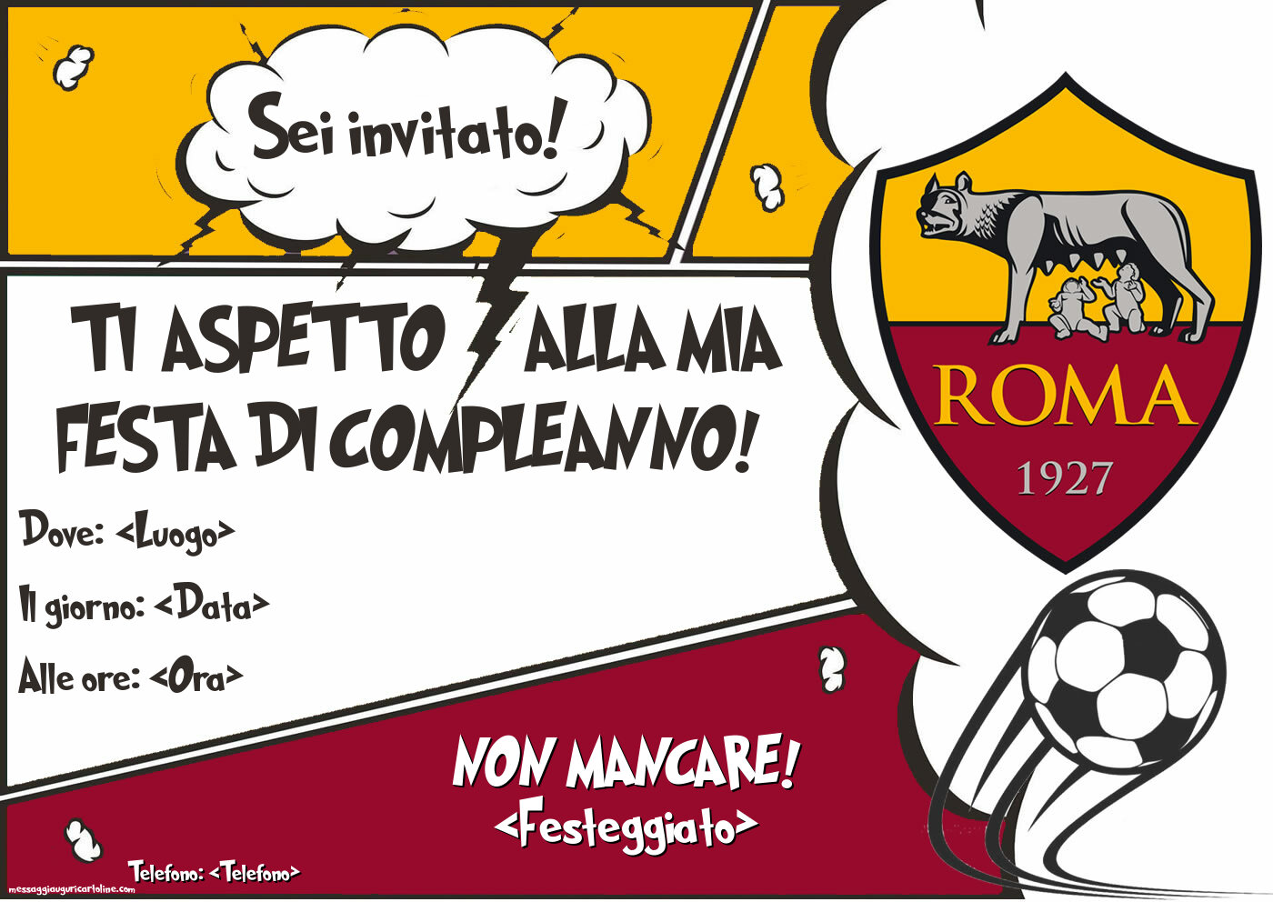 Festa con calcio per ragazzo con logo AS Roma | Crea inviti ...