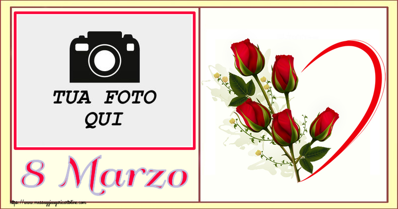 8 Marzo - Cornice foto ~ 5 rose rosse con cuori | Crea cartoline ...