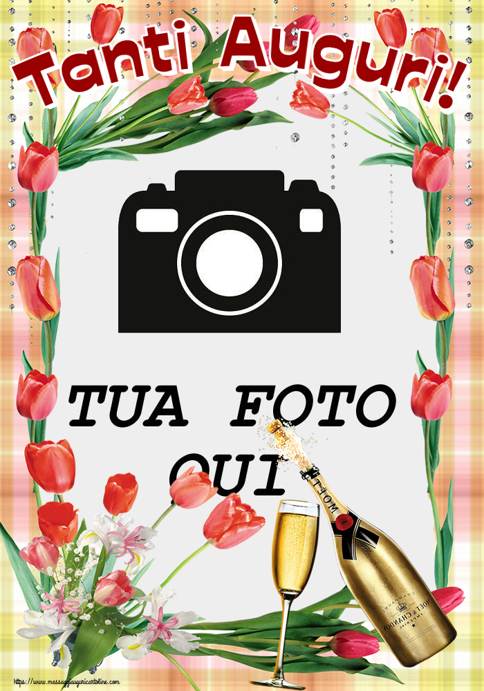 Tanti Auguri! - Cornice foto ~ champagne al bicchiere | Crea cartoline ...